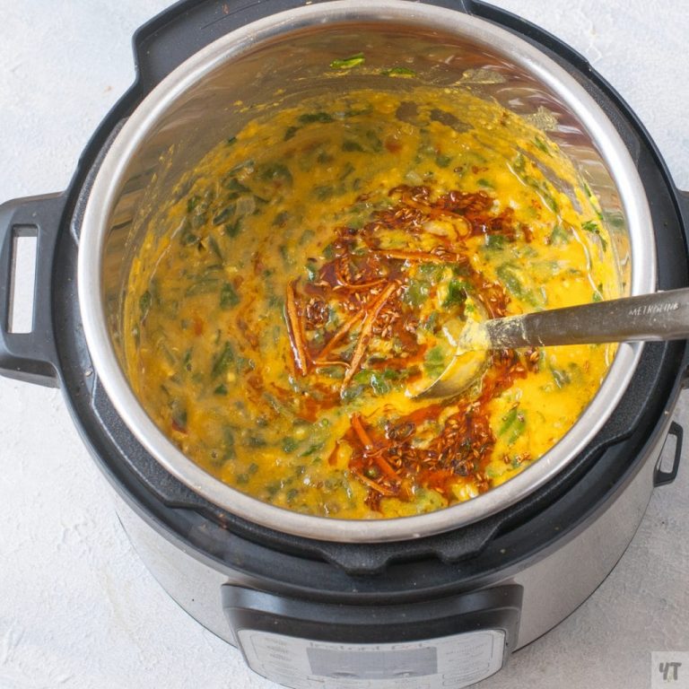 Instant Pot Spinach Dal - Garlicky Moong Dal recipe made with Spinach.